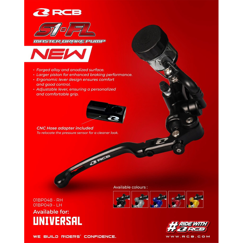 RCB FRONT MASTER BRAKE PUMP S1 SI-FL 14MM RH LH LEFT RIGHT S1 FL BLACK ...
