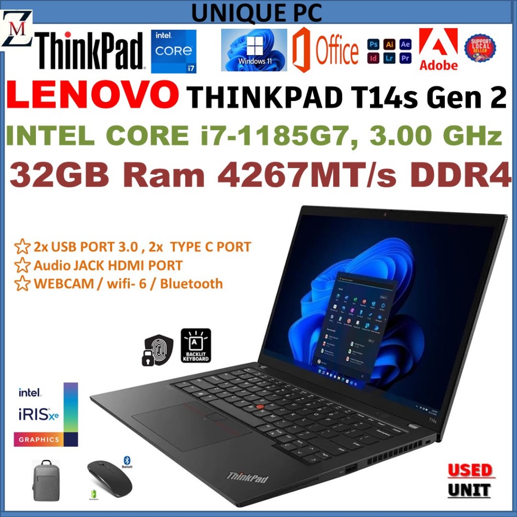 Lenovo ThinkPad T14 Gen 2 Intel Core i7-1165G7-11Th Gen 32GB RAM 1TB ...