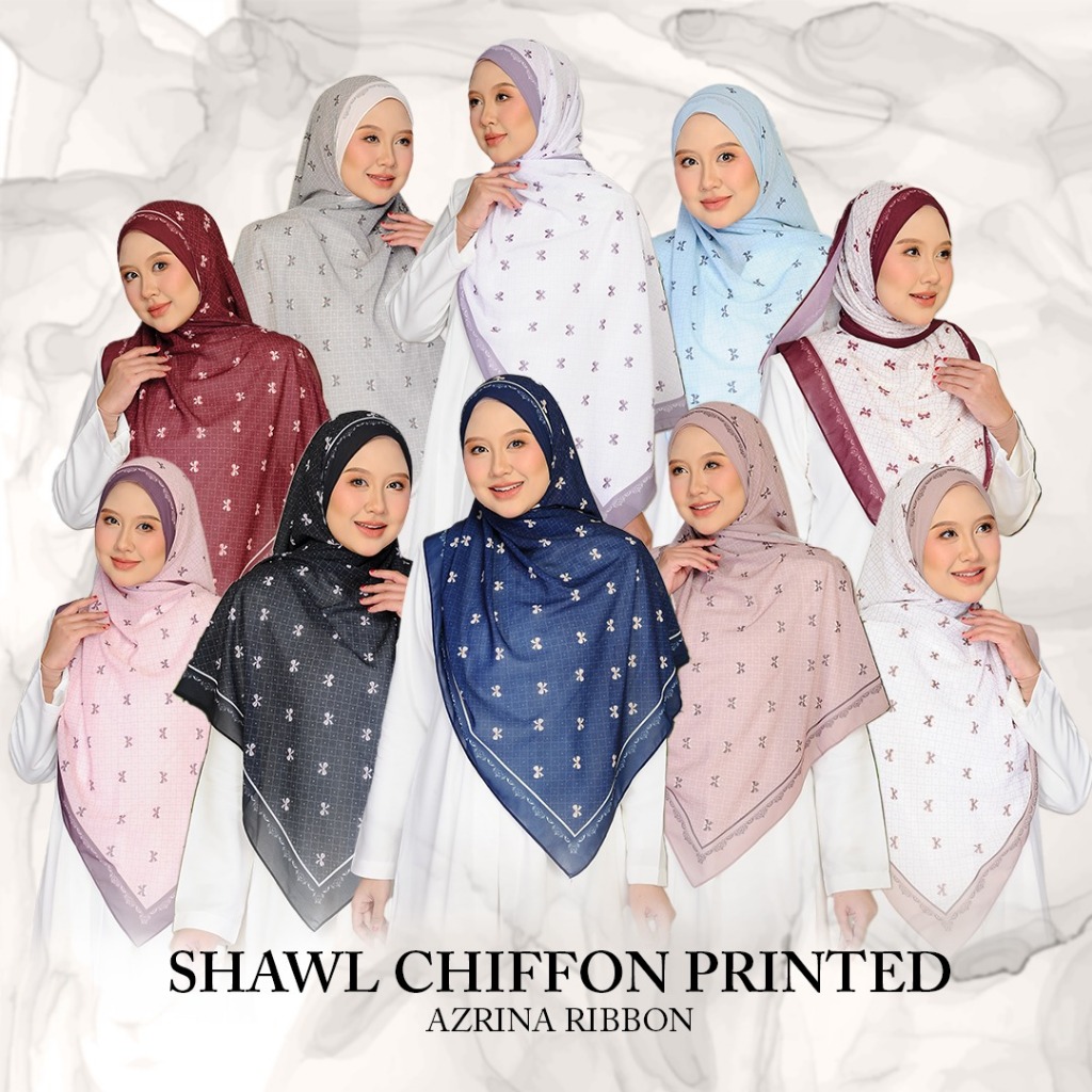 mariyam2020 AZRINA RIBBON SHAWL PRINTED CHIFFON (1.8M X 0.71M) Jahitan ...
