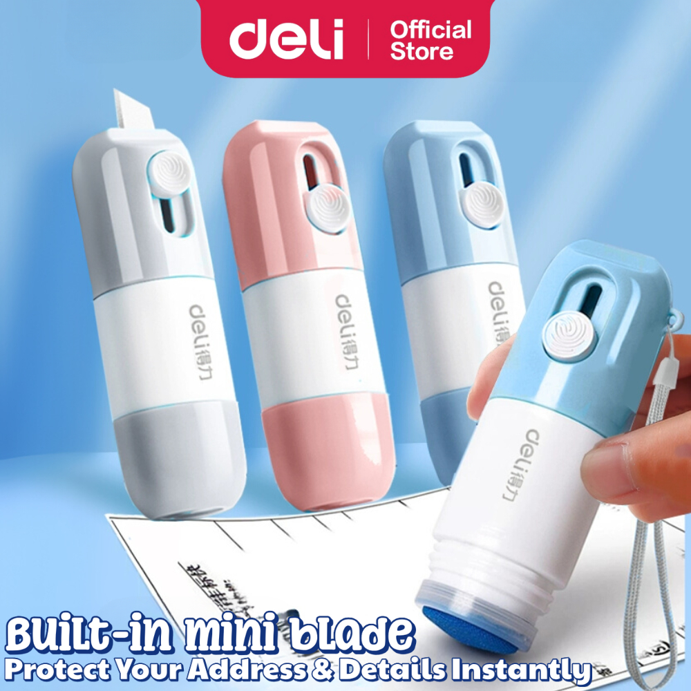 Deli 2-in-1 Thermal Paper Eraser Fluid Parcel Box Opener Knife Remove ...