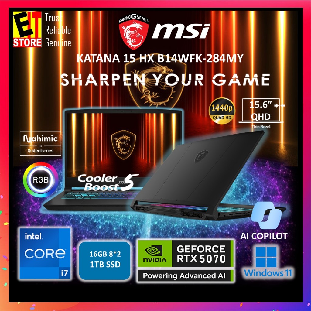MSI Gaming Laptop KATANA 15 HX AI B14WGK-284MY (i7-14650HX/16GB/1TB/15. ...
