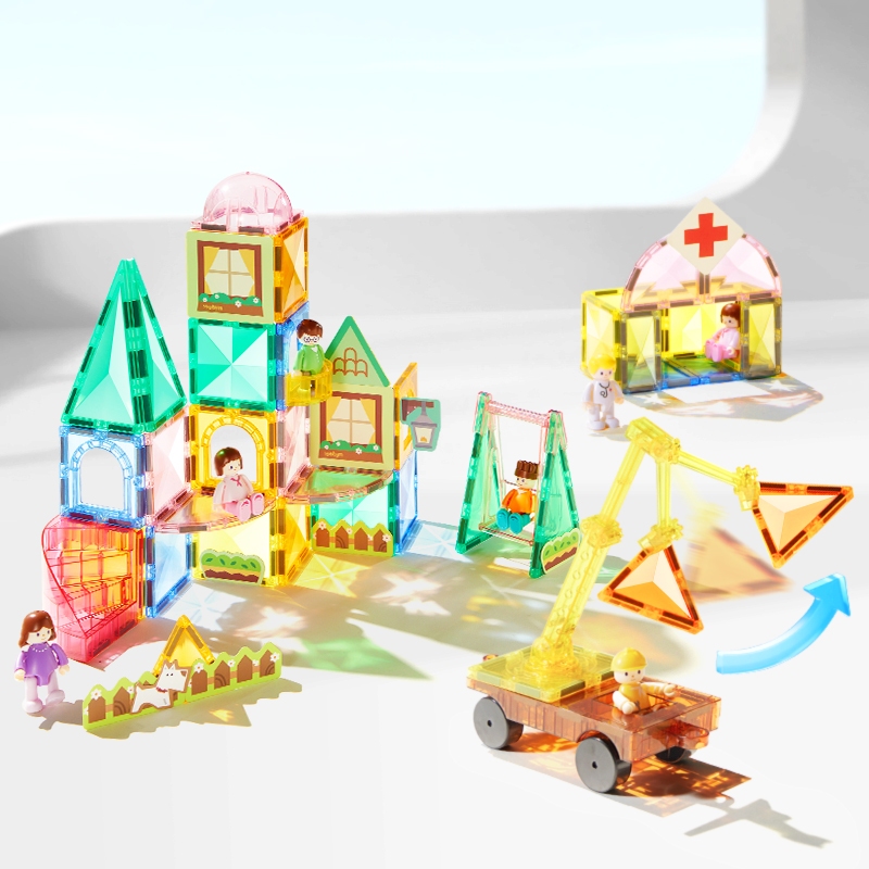Mideer Magnetic Tiles – Family World and Vehicle Set | Magnetic ...