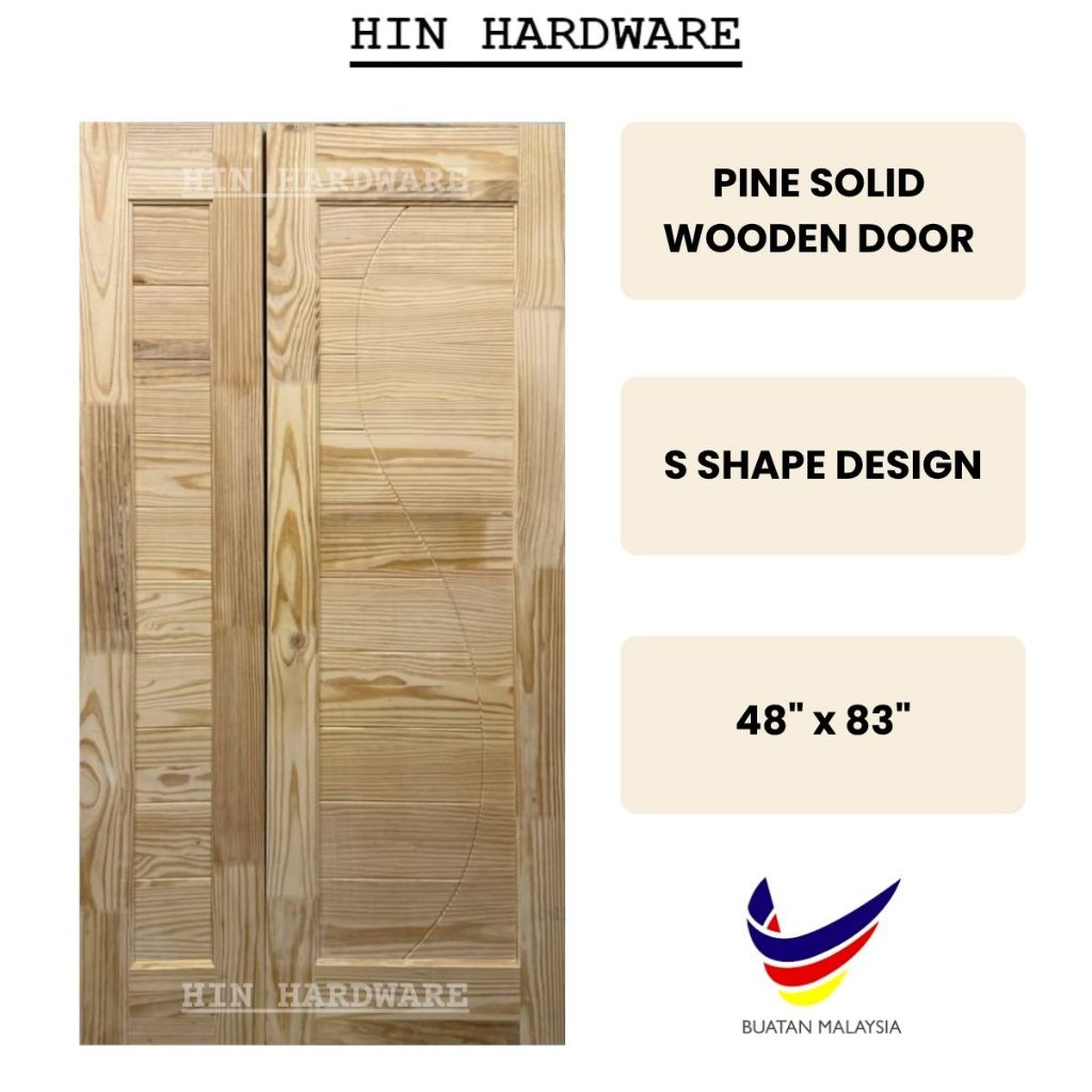 HIN [1 Unit Per Order] Double Leaf Solid Pine Wooden Door | Pintu Kayu Depan | Pintu Kayu Router ...