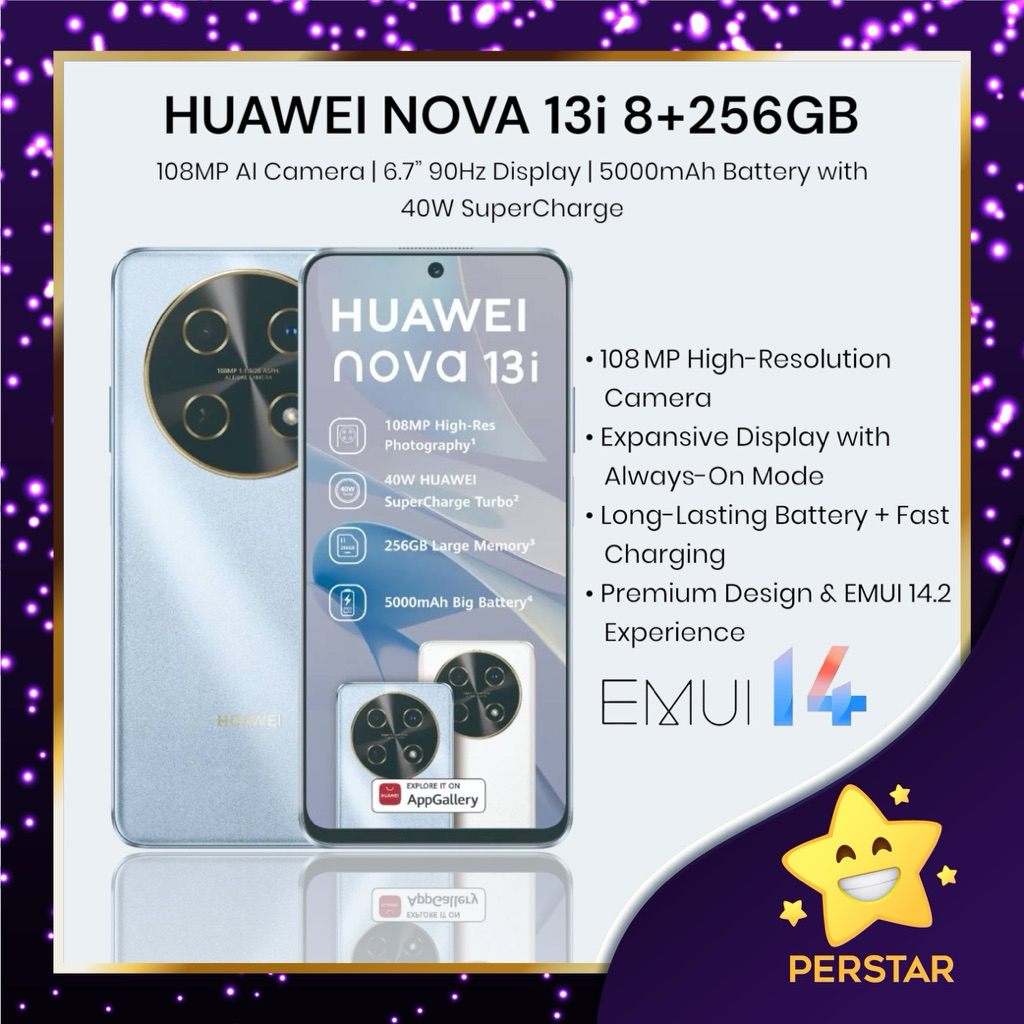 [ SEALED BOX ] HUAWEI NOVA 13i Smartphone 8GB RAM + 256GB / 108MP Camera / 40W Fast Charge ...