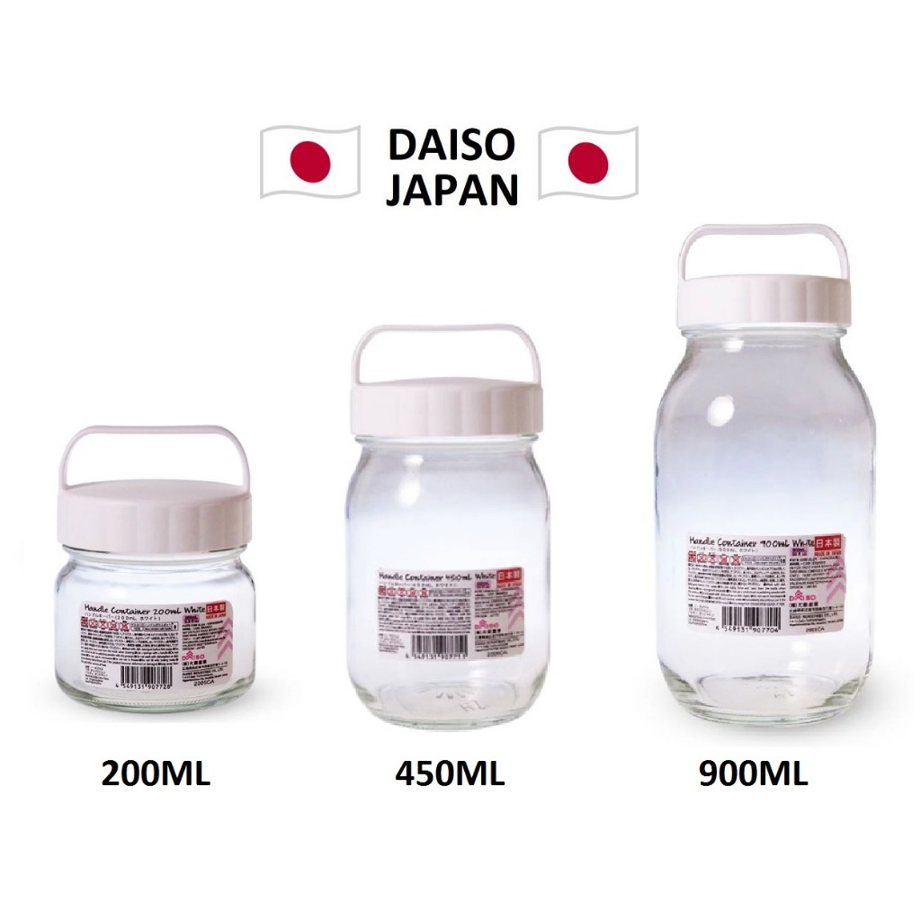 Daiso Handle Container Jar with Lid - Food Storage Glass Bottle - 900ml ...