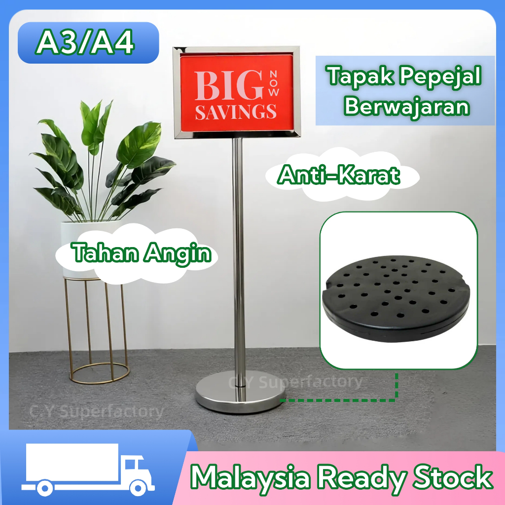 Outdoor Signboard Stand Stainless Steel A4 Heavy Base Wind Resistant ...