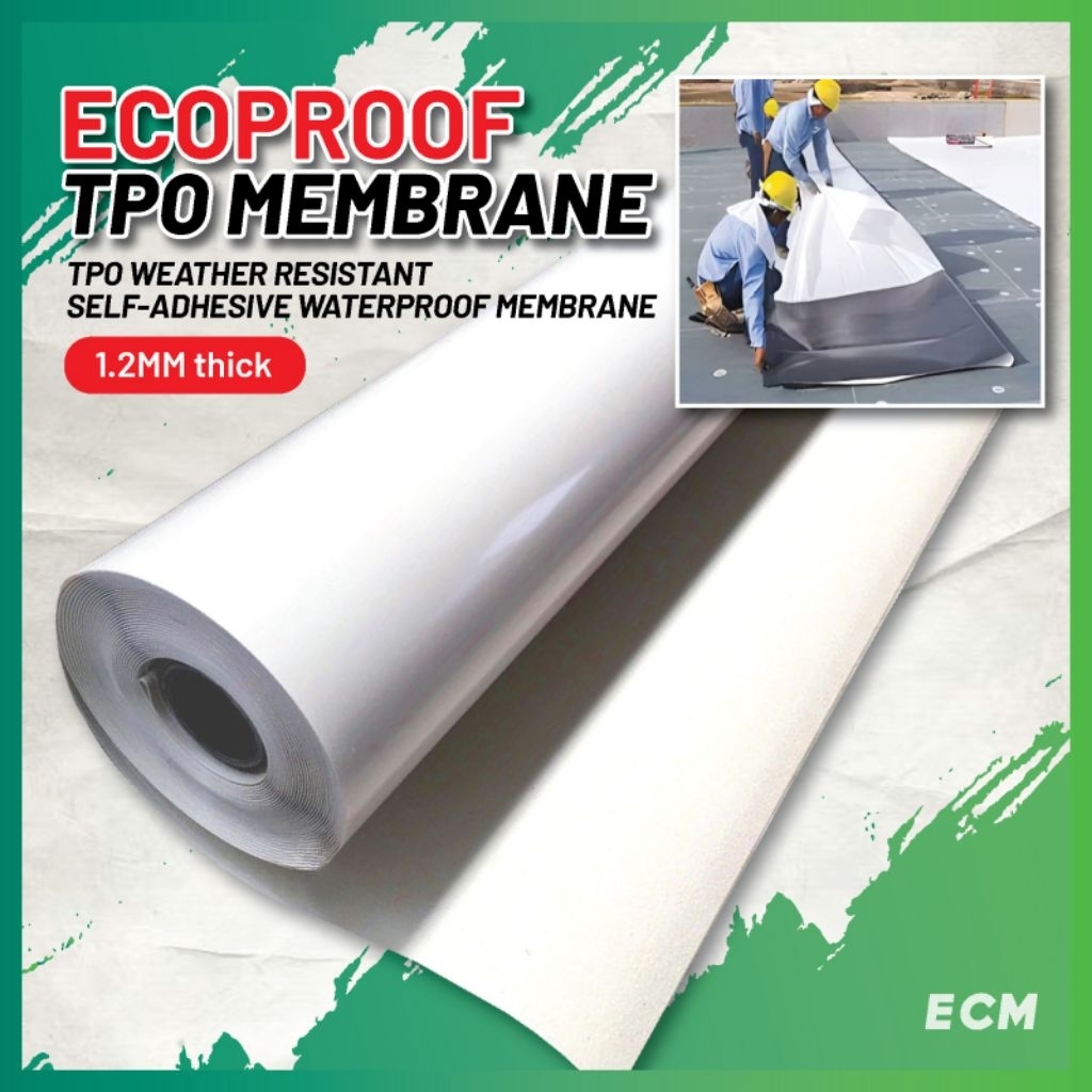 ECOPROOF TPO MEMBRANE WHITE (1METRE WIDE X 1.2MM THICK) Self Adhesive ...