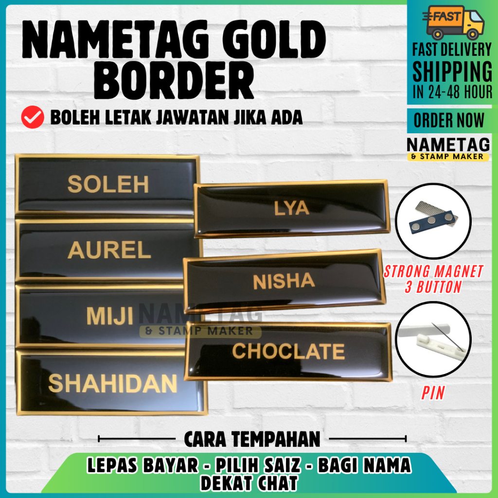 Nametag Nama Border Gold Arcylic Epoxy 70x20MM / 75X25MM | Shopee Malaysia
