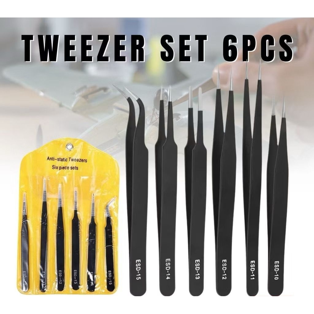 Tweezers 6PCS 6PC Tweezer Set Anti-static ESD Stainless Steel Kit ...