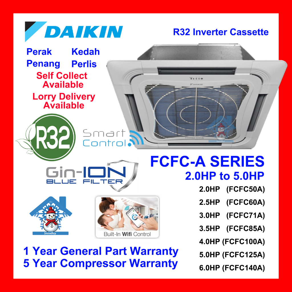 Cassette ⬆️ DAIKIN R32 Inverter Ceiling Cassette Air-Conditioner FCFC-A SERIES SkyAir 2HP 2.5HP ...