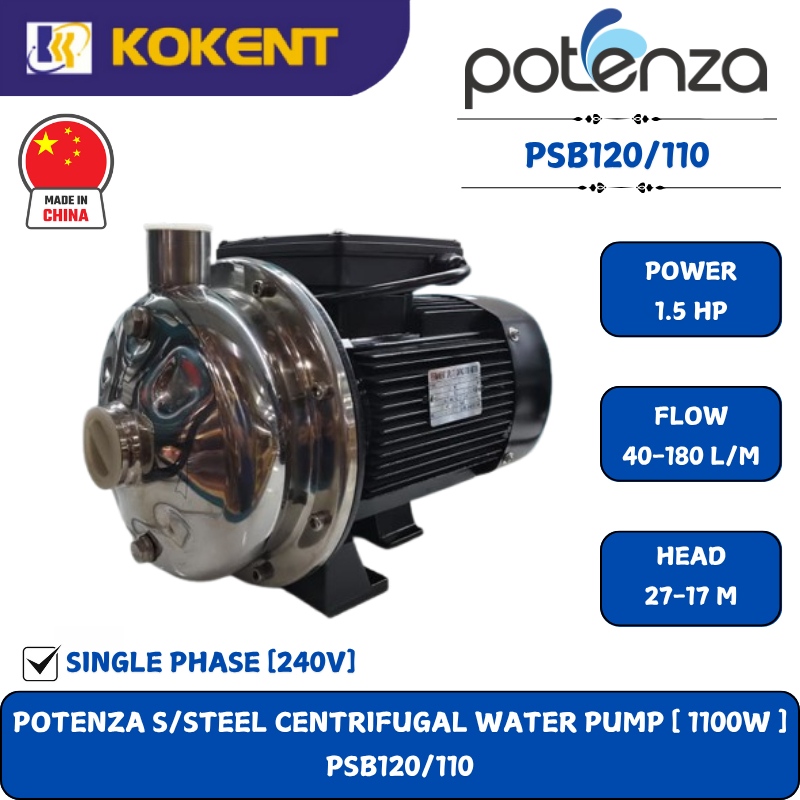 POTENZA S/STEEL CENTRIFUGAL WATER PUMP [ 1100W ] PSB120/110 | Shopee ...