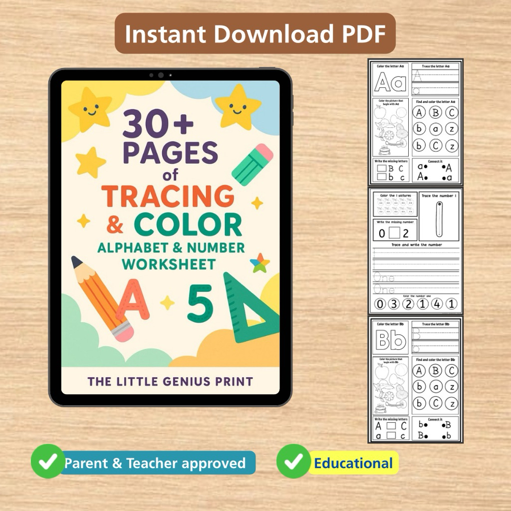 Kindergarten Writing Activity Pages Tracing Alphabet A-Z Numbers ...