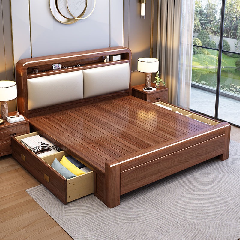 Master bedroom with double bed household Nordic bedroom box storage bed ...