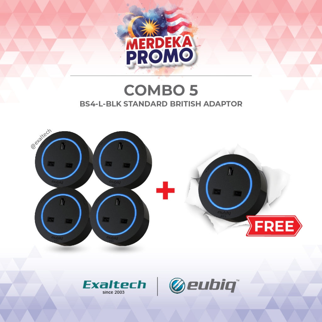 Eubiq Standard British Adaptor [Buy 4 Free 1] BS4-L-BLK | Shopee Malaysia