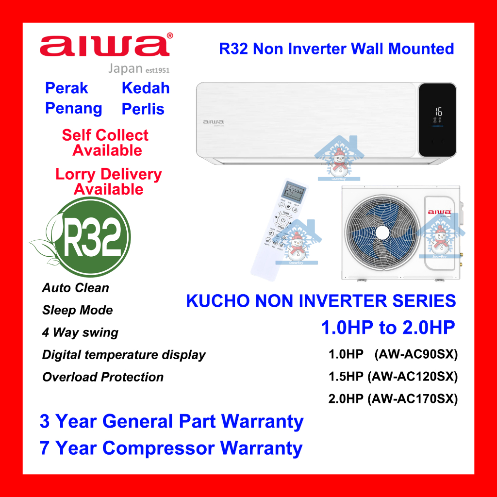 Aiwa 1HP 1.5HP 2HP Inverter Non-Inverter Air Cond R32 Air Conditioner ...
