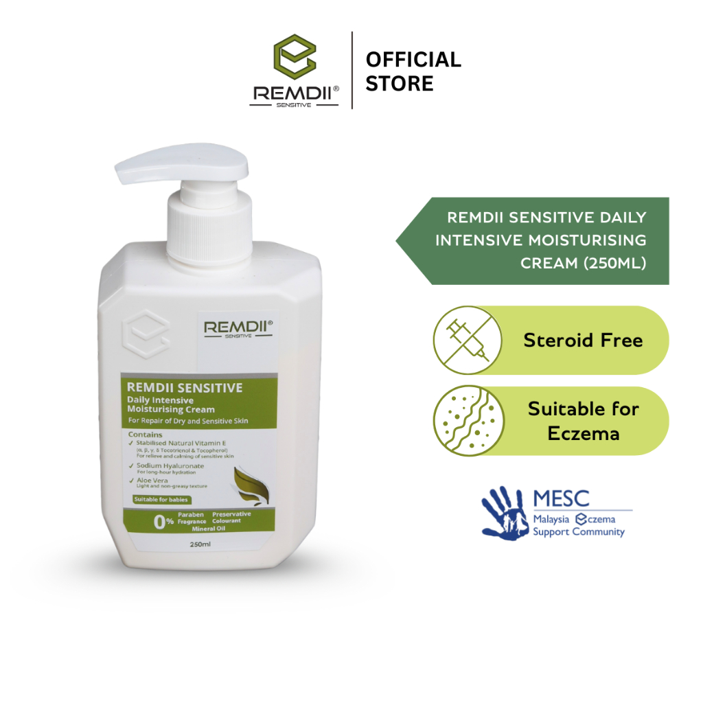 REMDII Sensitive Daily Intensive Moisturising Cream (250ml), Steroid ...