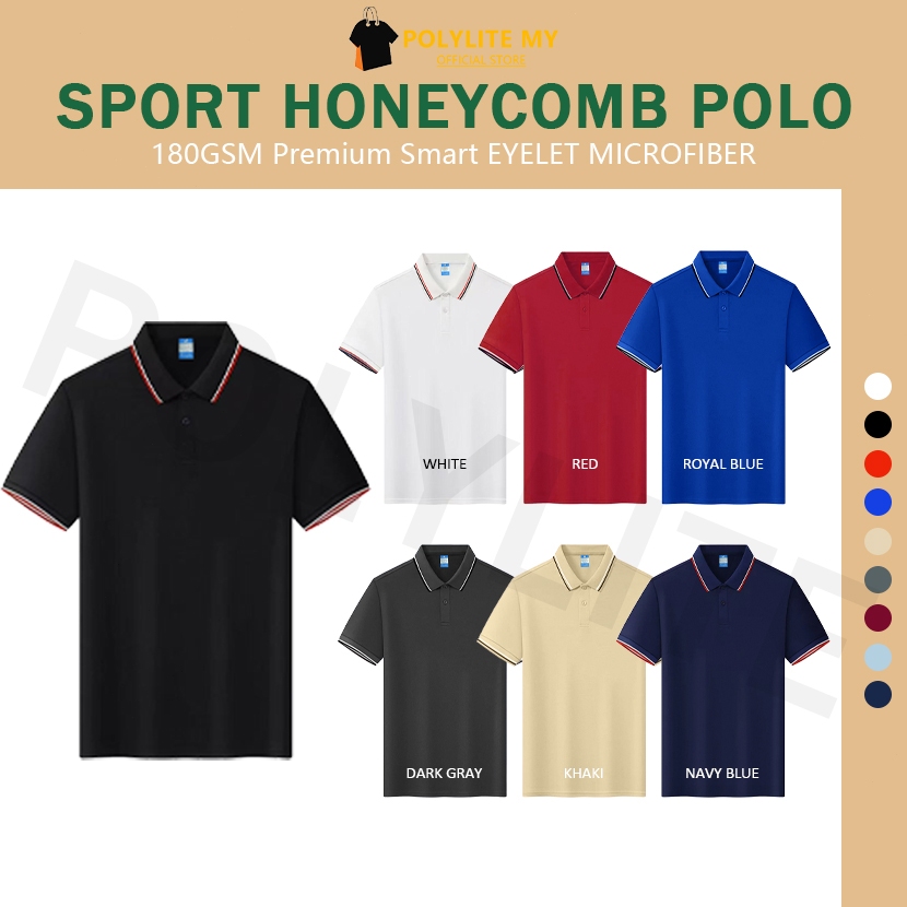 Unisex Stripe Polo Shirt Jalur Polyester Honeycomb 180g Baju Polo ...
