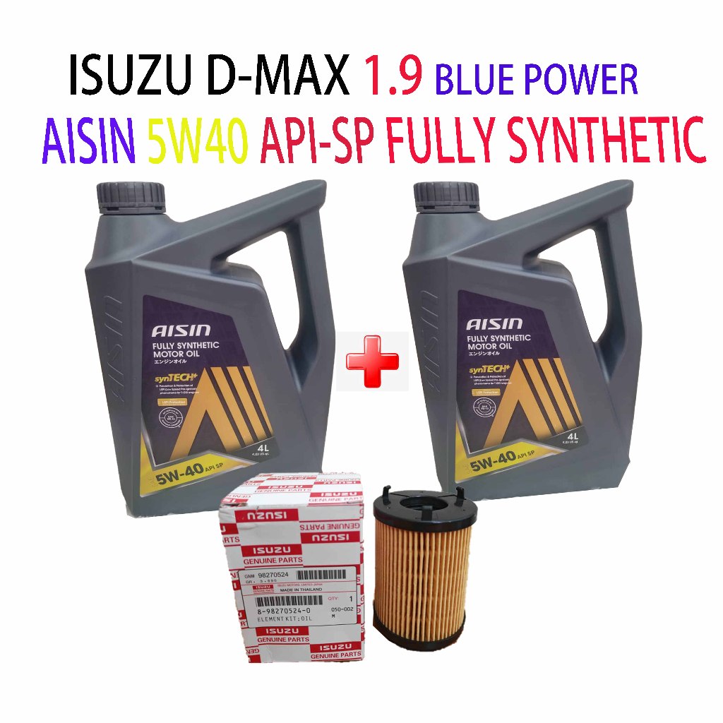 ISUZU D-MAX 1.9 BLUE POWER OIL FILTER +(2x 4L) AISIN 5W40 API-SP (USE ...