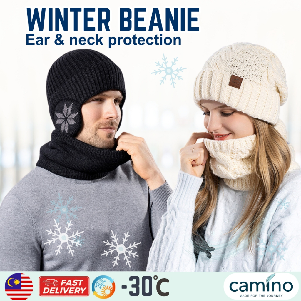CAMINO Woolen Winter Knitted Beanie Hat Neck Scarf Winter Beanie Hat ...
