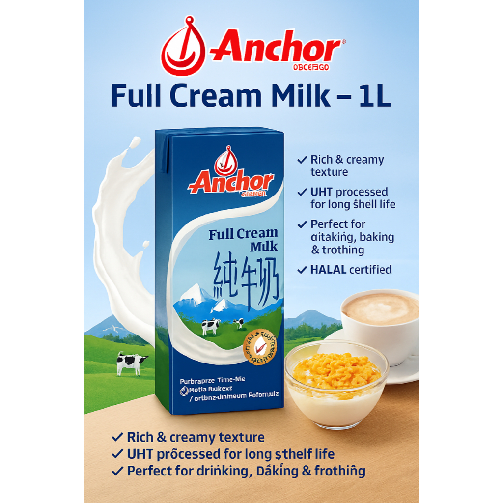 HALAL ANCHOR FULL CREAM MILK, 1L | Shopee Malaysia