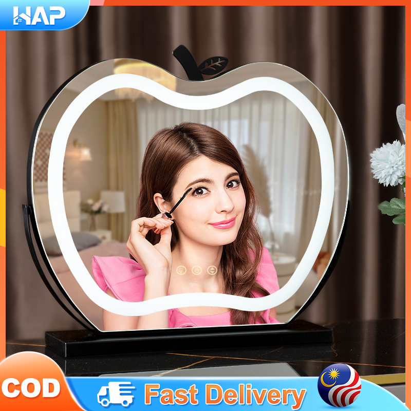 HAP - Makeup Mirror With LED Light Vanity Mirror Bathroom Cermin Meja Cermin LED Desk Mirror ...