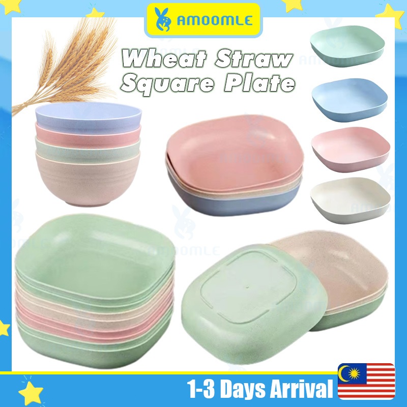5Pcs Wheat Straw Plates Square Kitchen Dining Bones Plate Children ...
