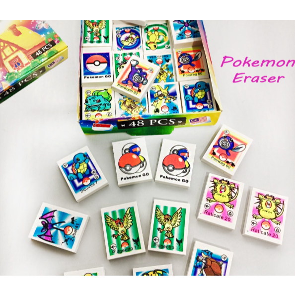 AKINA SAVE 64PCS Fancy Eraser Cartoon Pictures Big Both Sided Pokemon ...