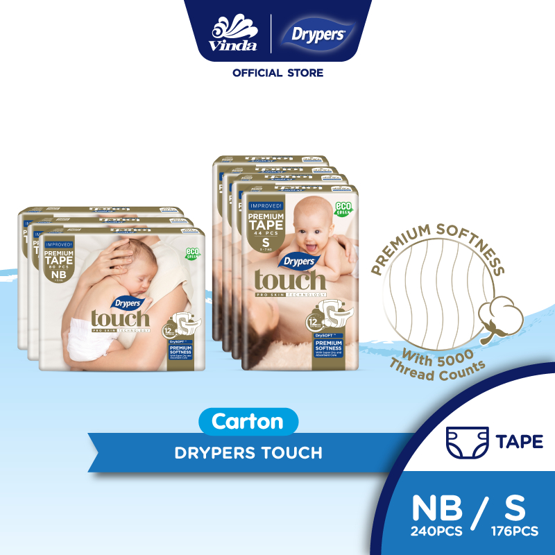 Drypers Touch Baby Diapers NB80 (3 Packs) / S44 (4 Packs) | Shopee Malaysia