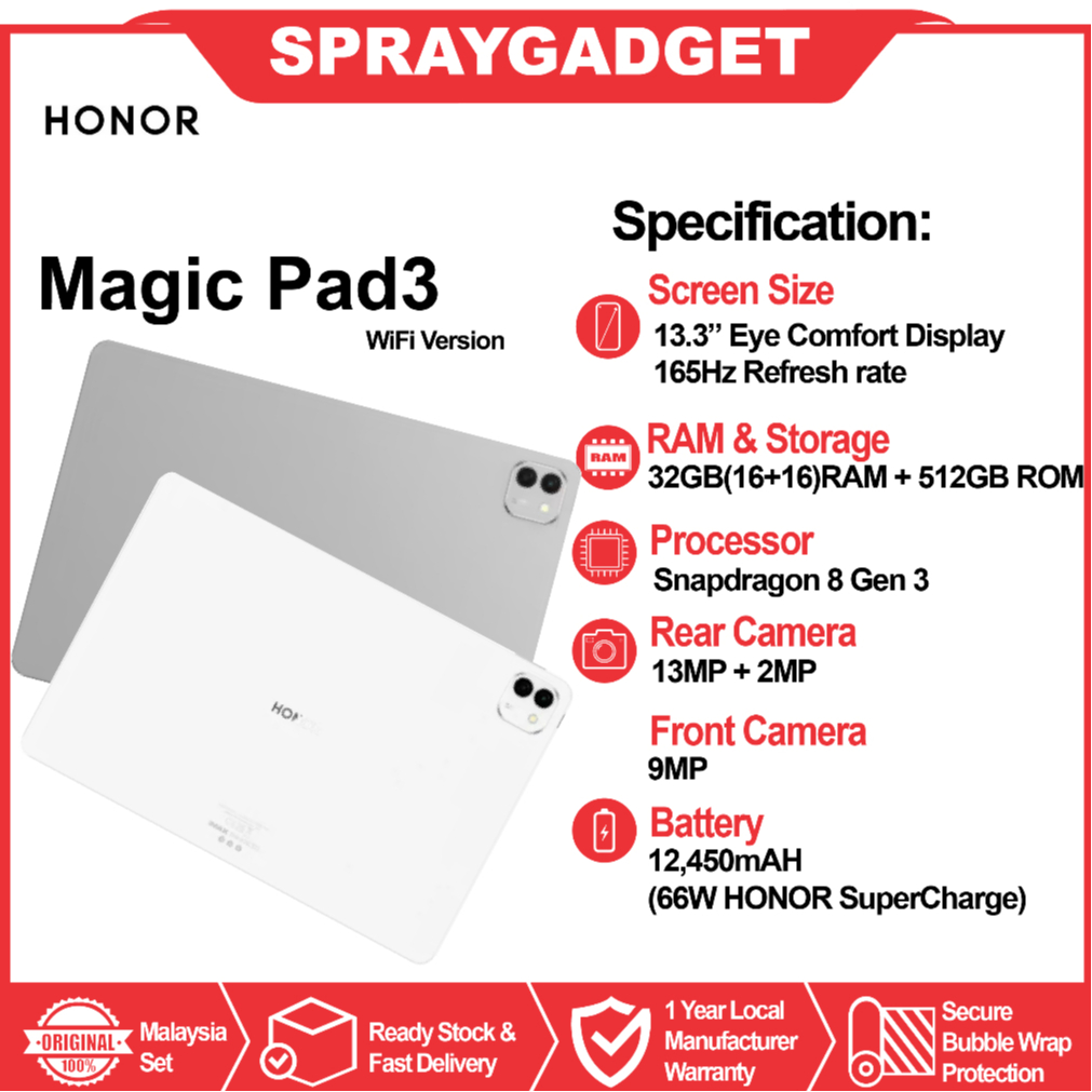 HONOR Magic Pad 3 Tablet l 13.3-inch 165Hz Display l Snapdragon 8 Gen 3 ...