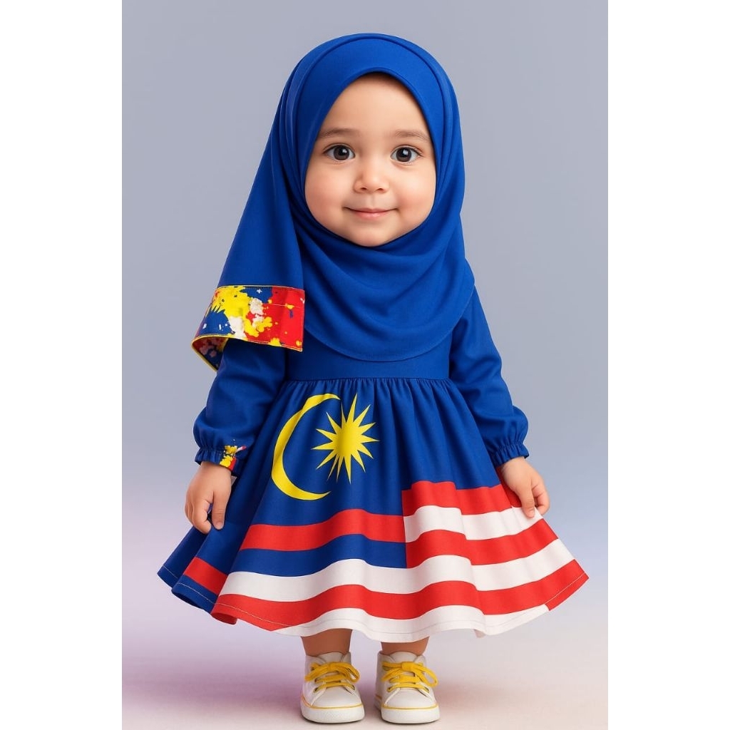 Shawl Merdeka budak (biru tema bendera Malaysia) | Shopee Malaysia
