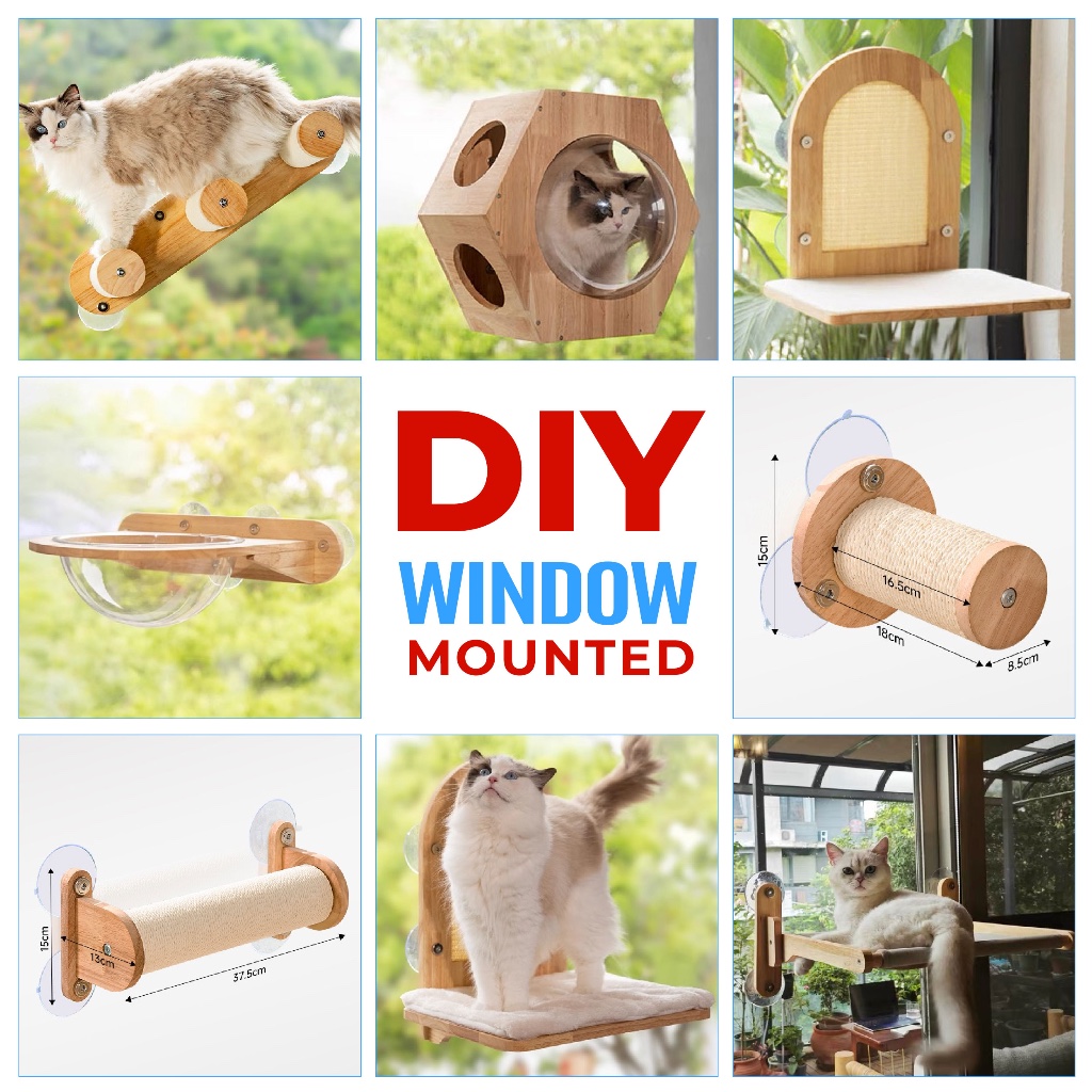 DIY Cat Window Perch Shelves, Cat Hammock Bed with Solid Parawood, Cat ...
