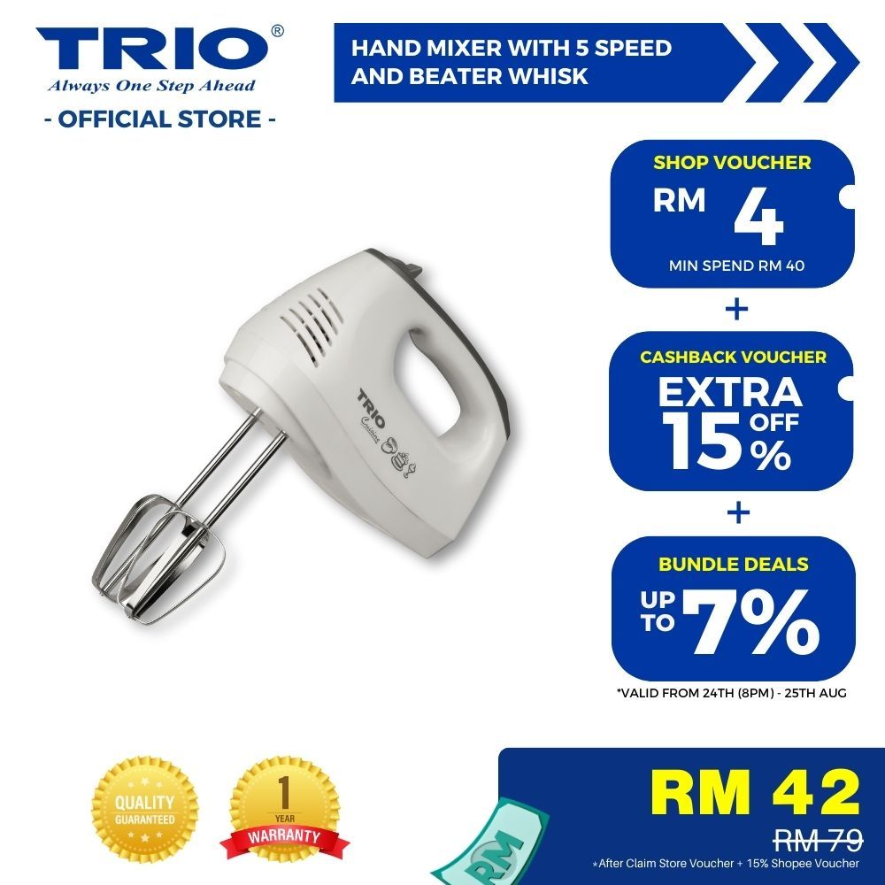 Trio Hand Mixer With 5 Speed And Beater Whisk | Shopee Malaysia
