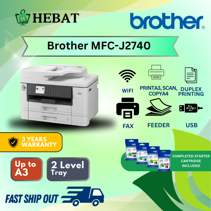 Brother MFC J2740DW A3 Feeder Duplex Fax 4 in 1 Wireless Color Inkjet ...