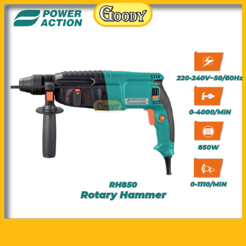 POWER ACTION RH850 Rotary Hammer 850W Drill Chisel Concrete Electric ...