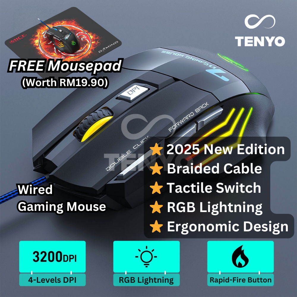TENYO Divine Wired Gaming Mouse | Braided Cable | Tactile Switch | RGB ...