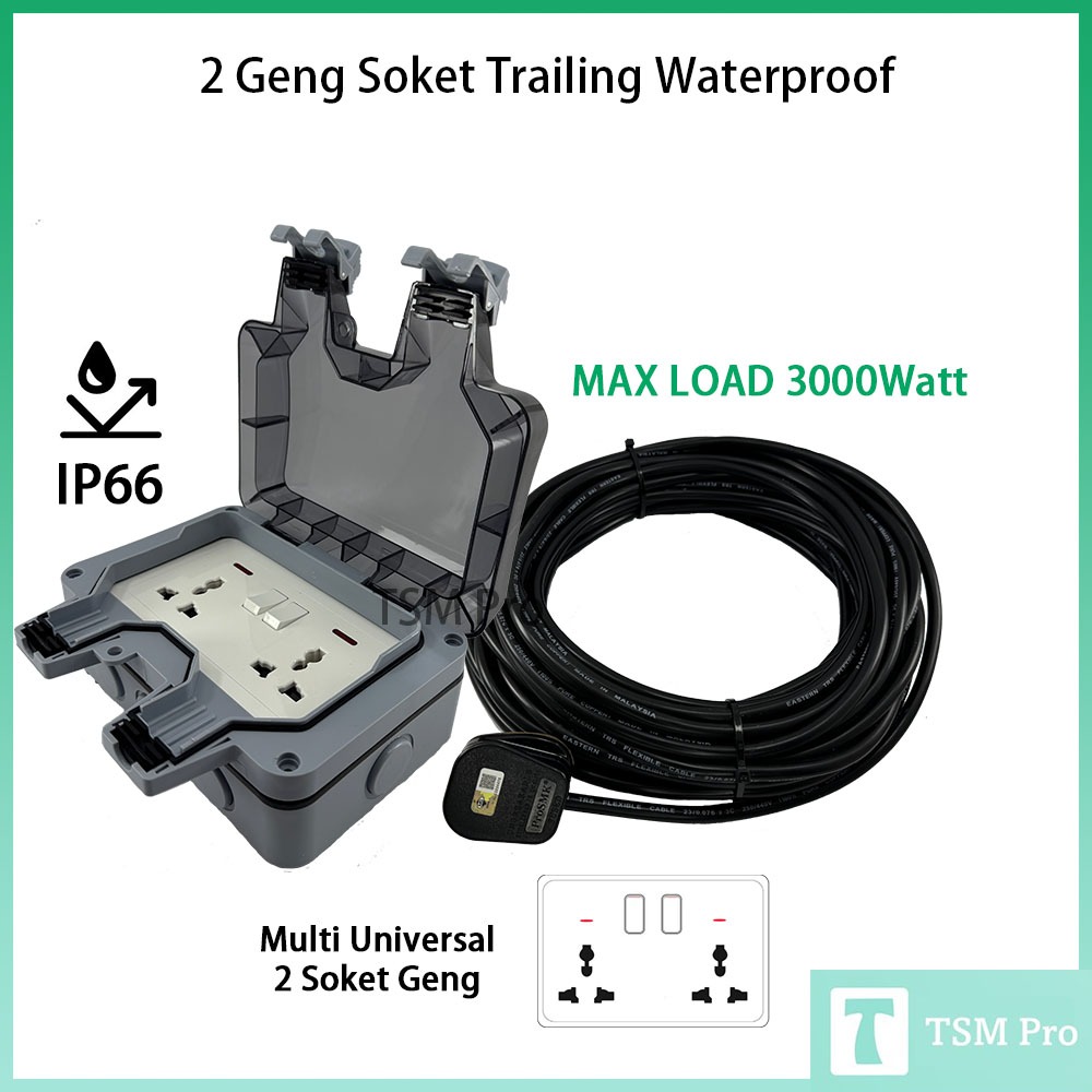 2 Gang Universal Multi Switch Socket HEAVY DUTY TRAILING Kalis Air ...