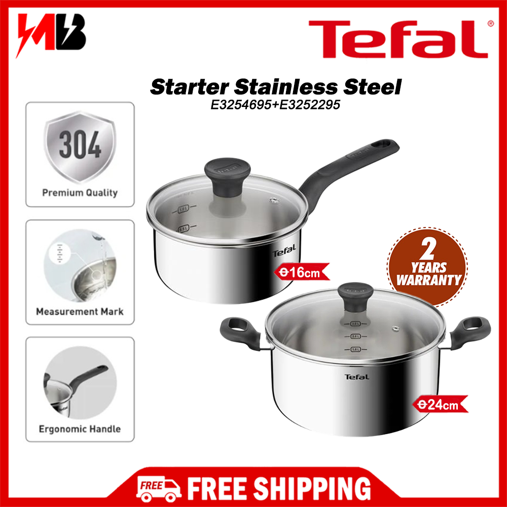 Tefal 4pc Sets Starter Saucepan & Stewpot Stainless-steel Cookware Set Premium quality stainless ...