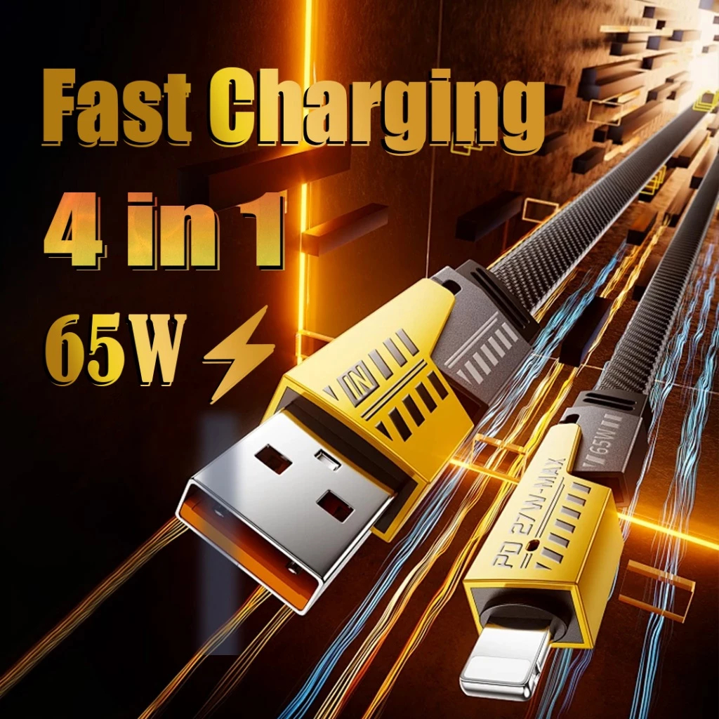 4 in 1 Convertible Metal Fast Data Cable, Braided Cable 65W USB C USB A ...