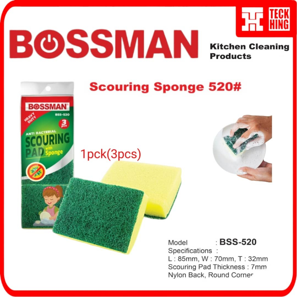 BOSSMAN Heavy Duty Scouring Scrub Sponge Multipurpose Household Kitchen ...
