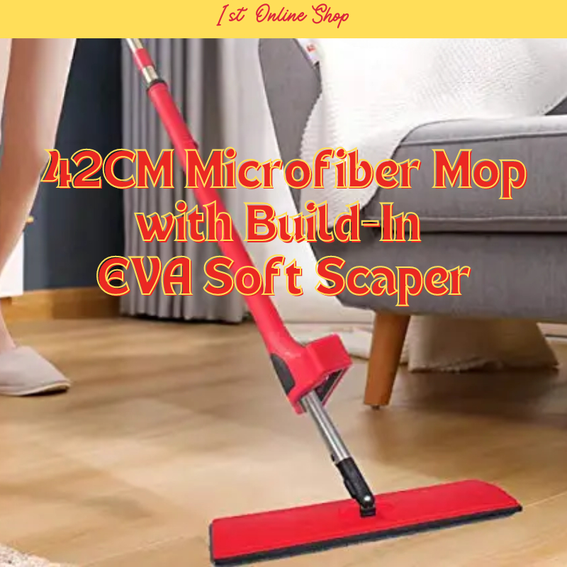 42CM Red Microfiber Mop with Build-In EVA Soft Scaper Hands Free Wash ...