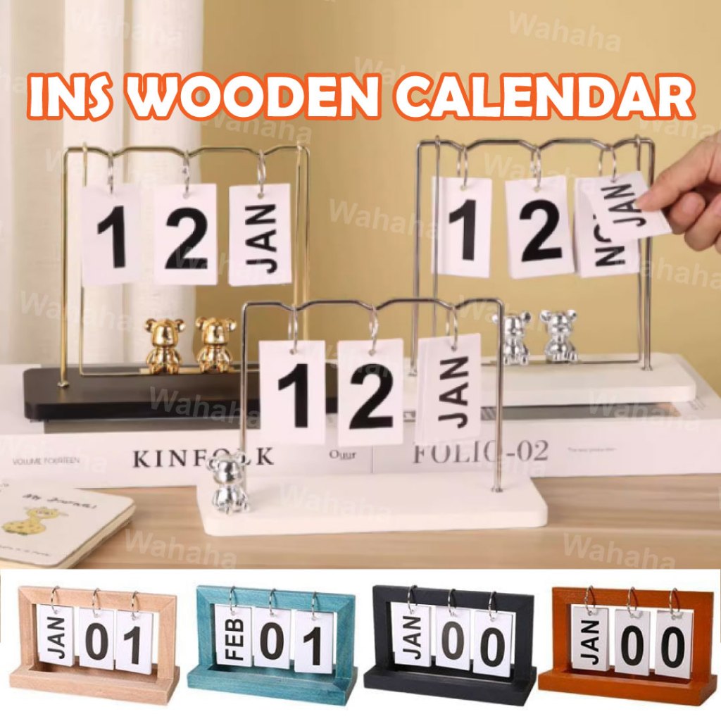 Wooden Calendar Nordic Simple Style Multicolor Flipping Wooden Desktop ...