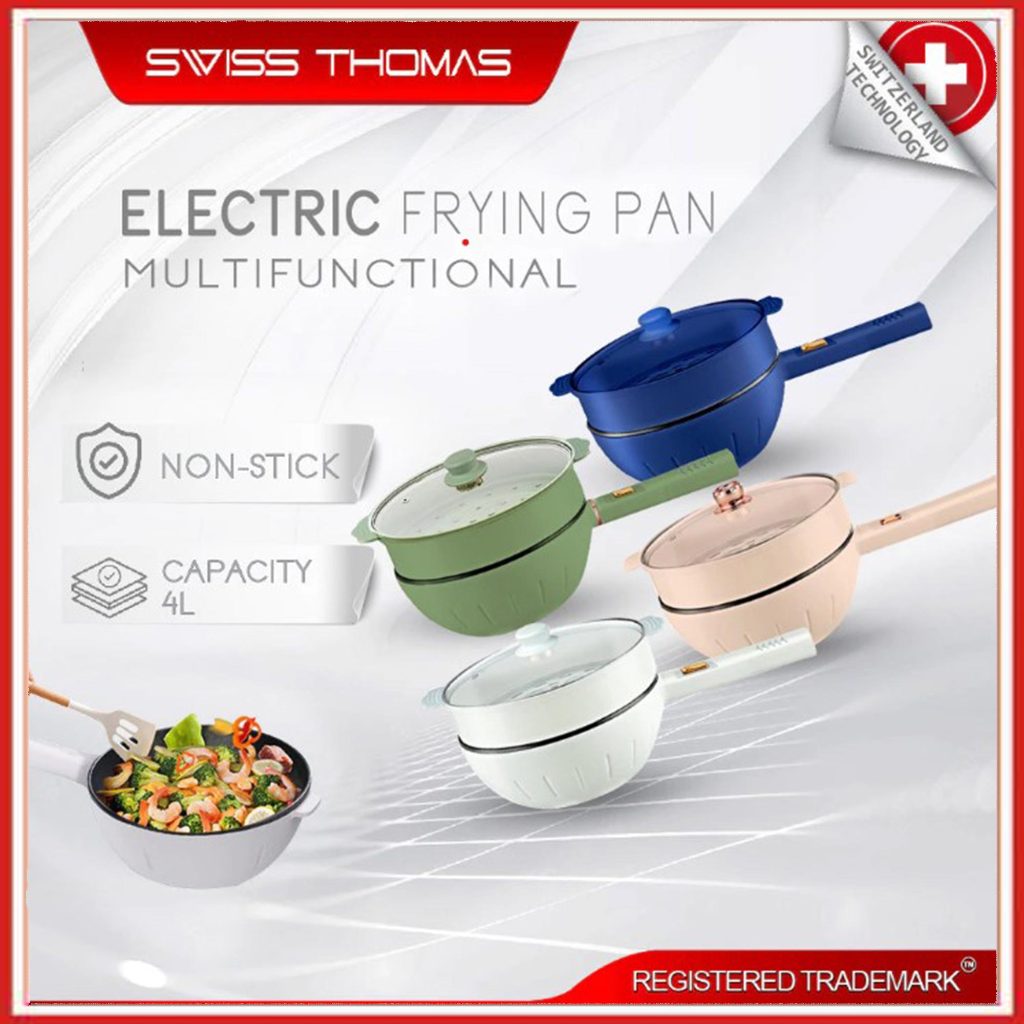 REDBUZZ 4L Electric Frying Pan Non-Stick Wok With Steamer Frying Pan ...