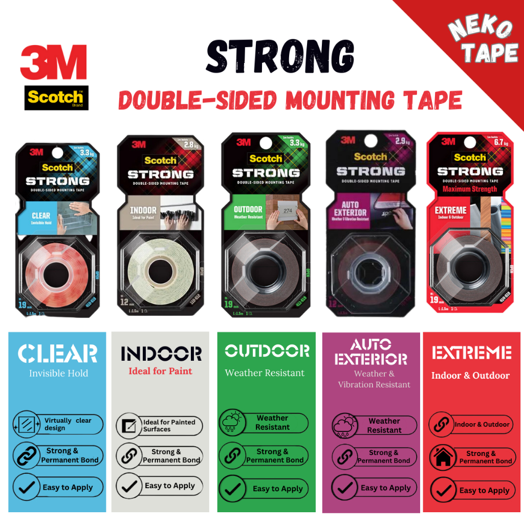 3M Scotch STRONG Clear UV Resistant Indoor Acrylic Foam Adhesive ...