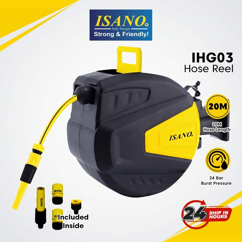 ISANO AUTO Retractable Water Hose Reel Pipe Garden 10m / 20m / 30m Wall ...