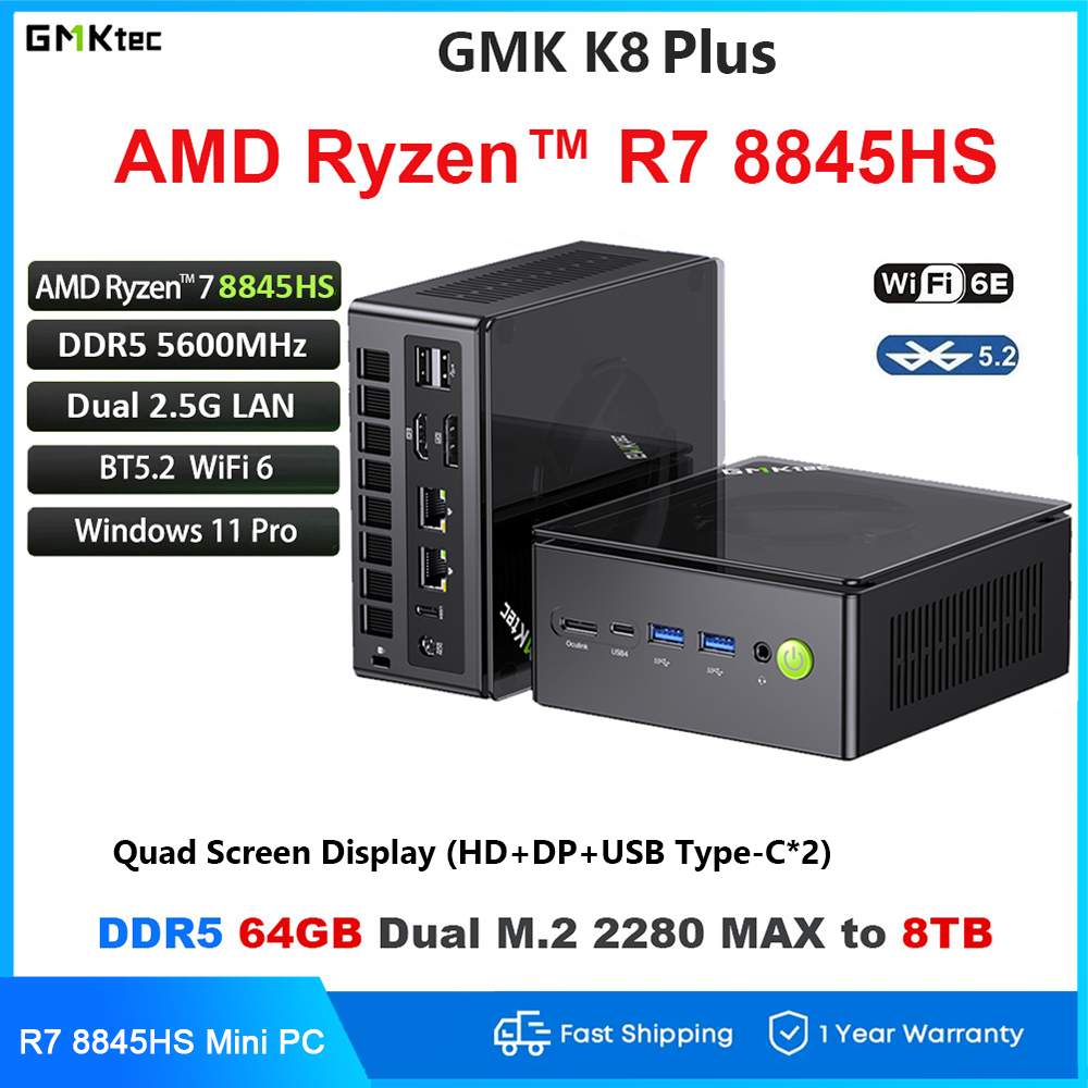 GMKtec K8 Plus Mini PC R7 8845HS Windows 11 DDR5 5600Mhz 500GB PCIe4.0 ...