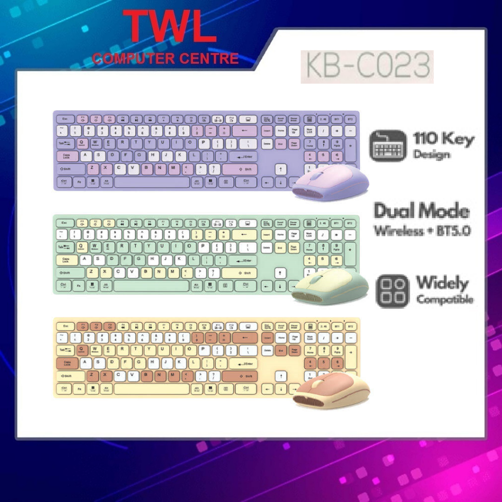 MIKUSO KB-C023 Colorful 2 Mode Full Size Slim Keyboard Mouse Set | Bluetooth Wireless(1Y ...