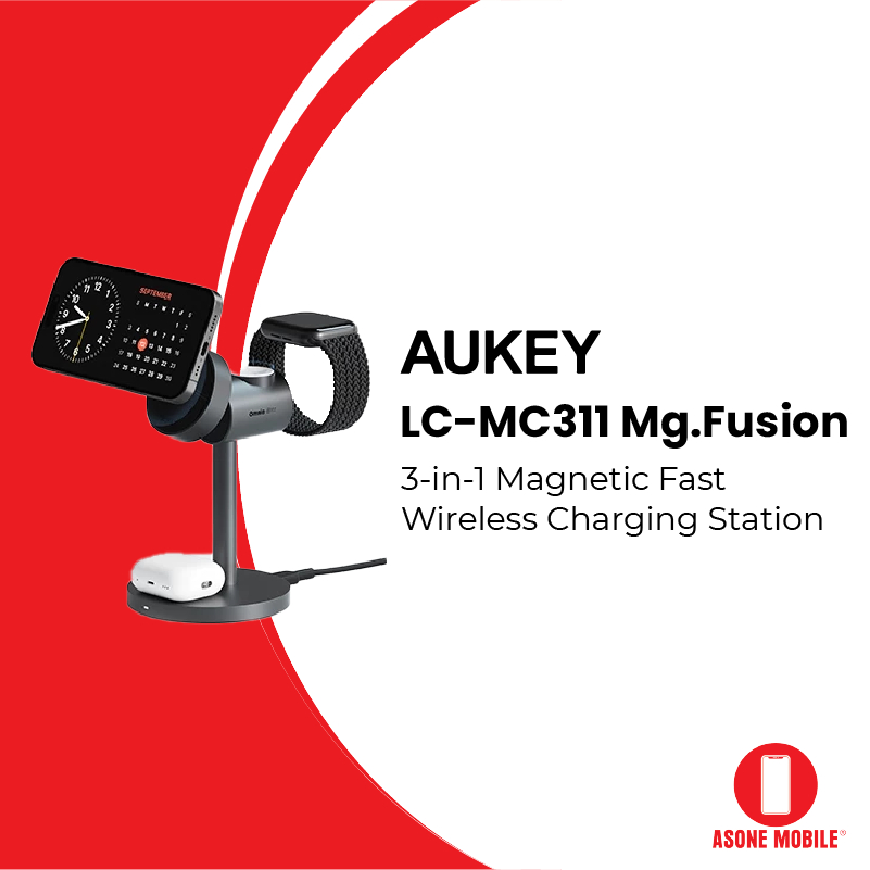 Aukey LC-MC311 MagFusion 3 in 1 Qi2 Magnetic Fast Wireless Charging Station with MFW Magsafe ...