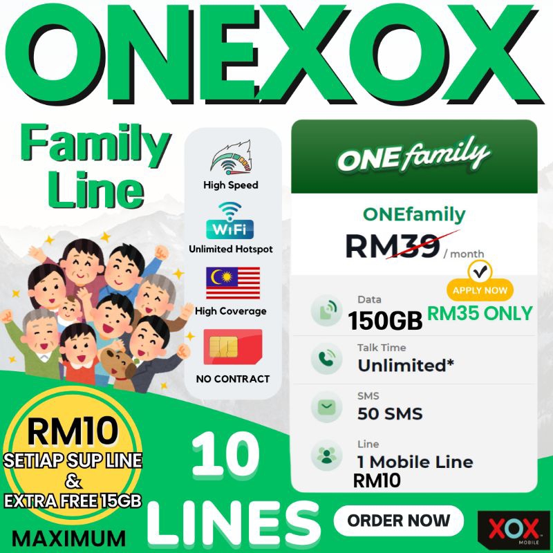 FAMILY LINE ONEXOX SIMKAD XOX【Unlimited Data & Hi Speed】OFFER RM35 ...