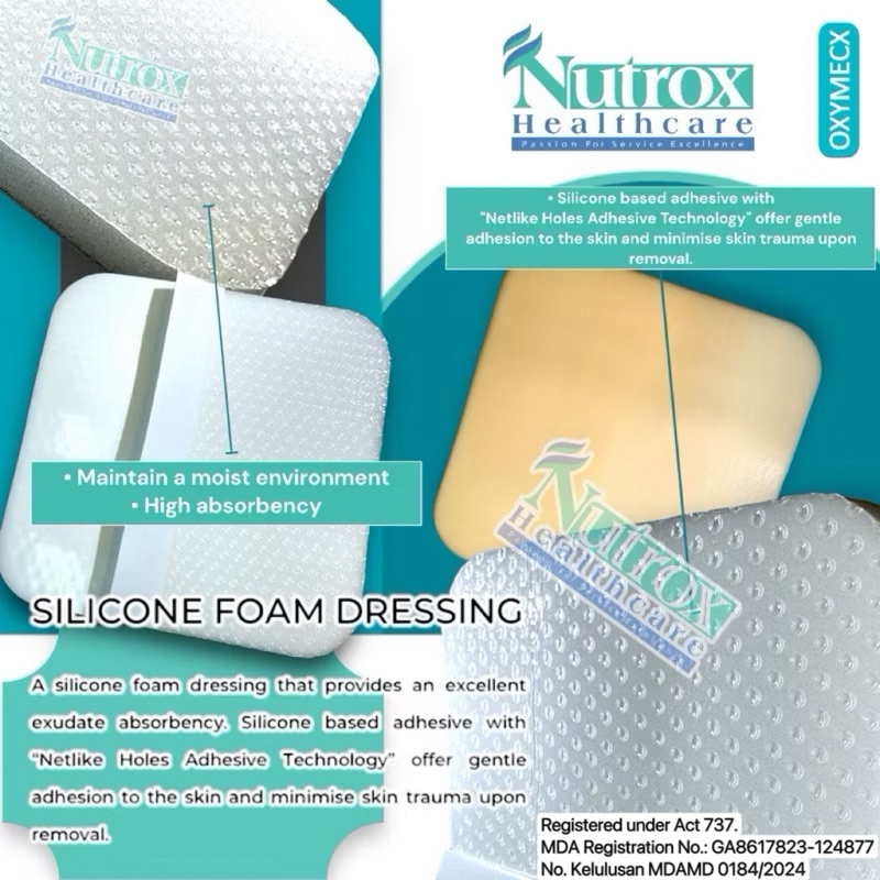 Silicone Foam Dressing coated with silicone-based adhesive with ...