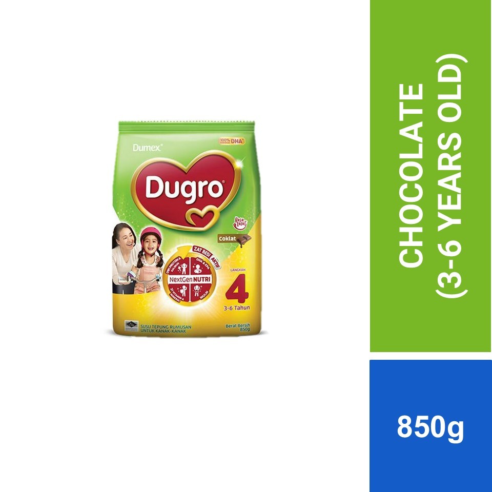 Dumex Dugro Step 4 Chocolate Growing Up Milk Formula 3-6 years (850g ...